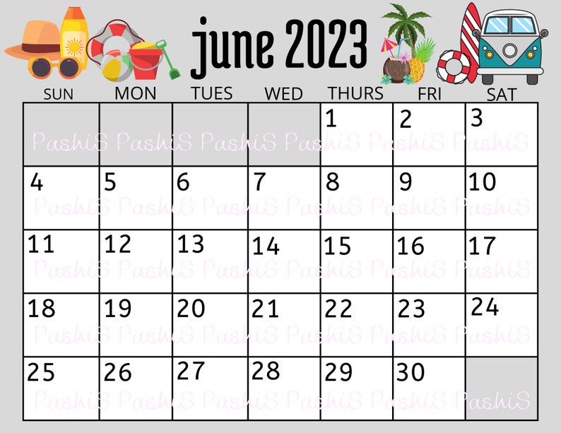 June 2023 Monthly Calendar Planner PNG Digital - Etsy