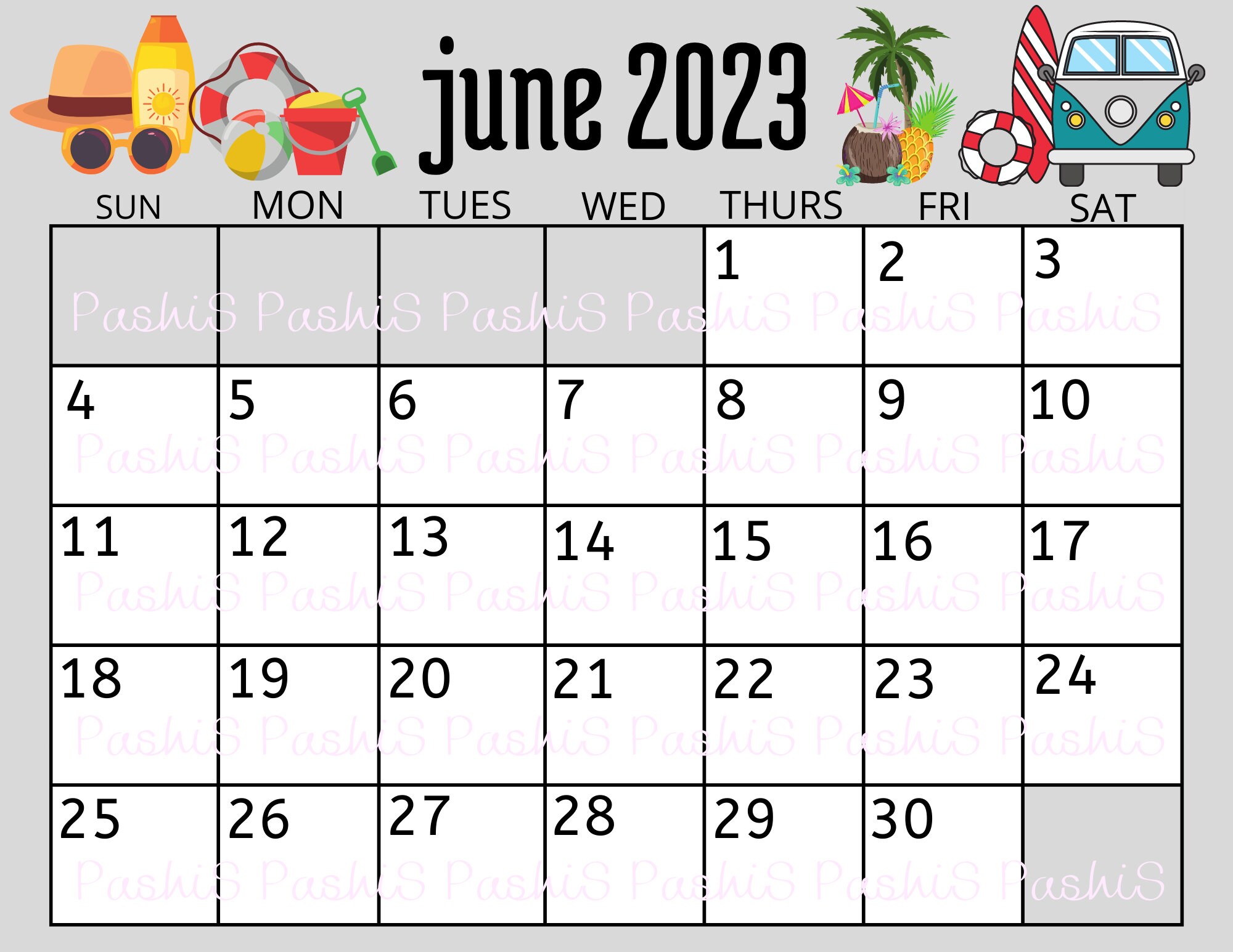 June 2023 Monthly Calendar Planner PNG Digital - Etsy