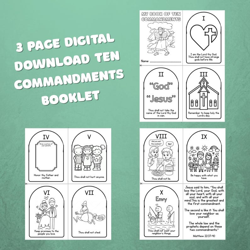 Ten Commandments Book | Christian/catholic Printable for Kids | Digital ...