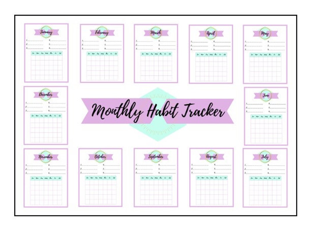 Monthly Goal Habit Tracker - 12 Months of Color-coded Organization on ...