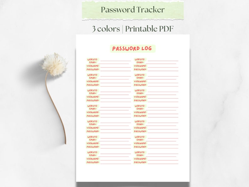 Password Tracker Printable PDF - Etsy