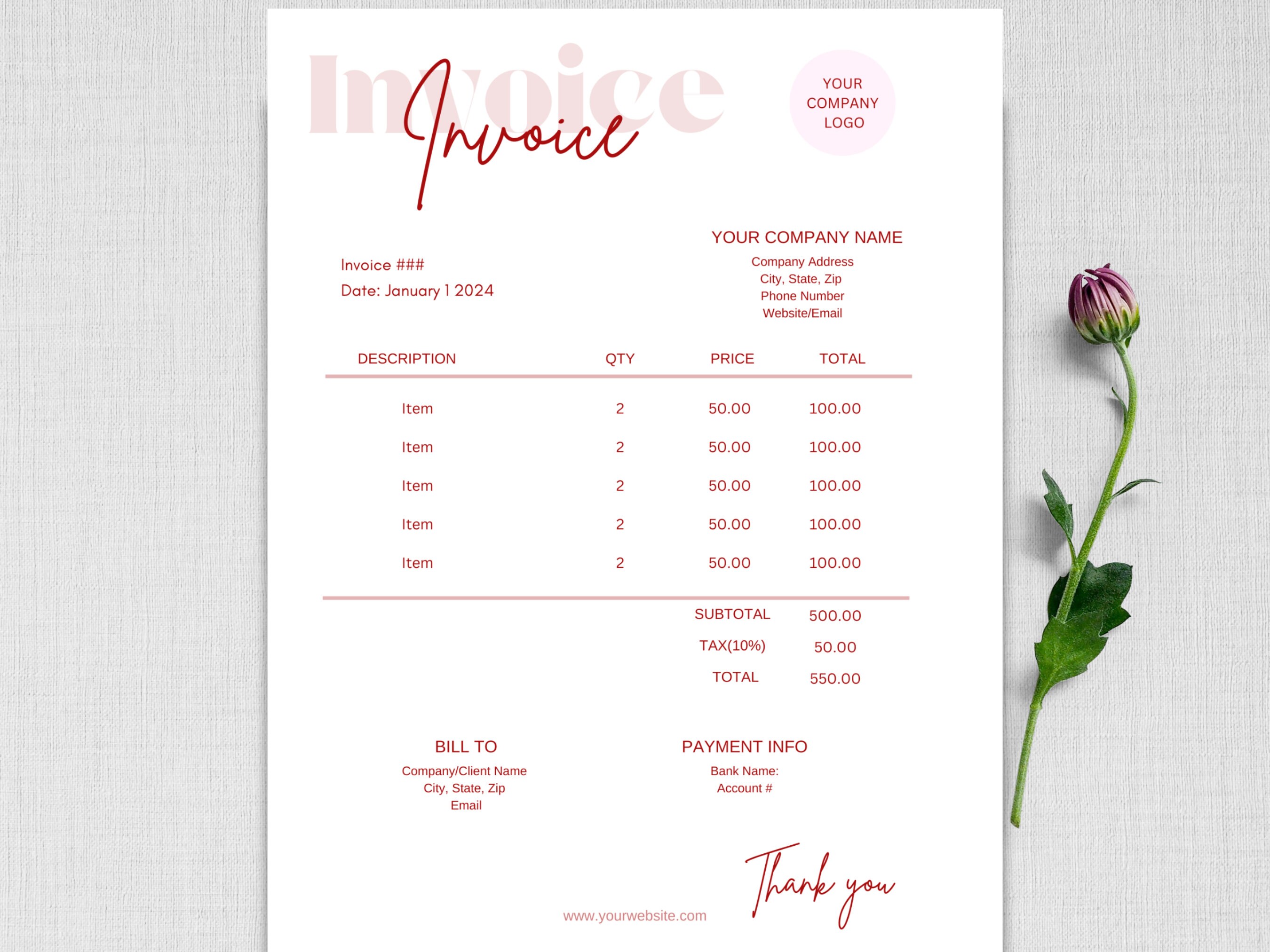 Editable Invoice Template US Letter - Etsy