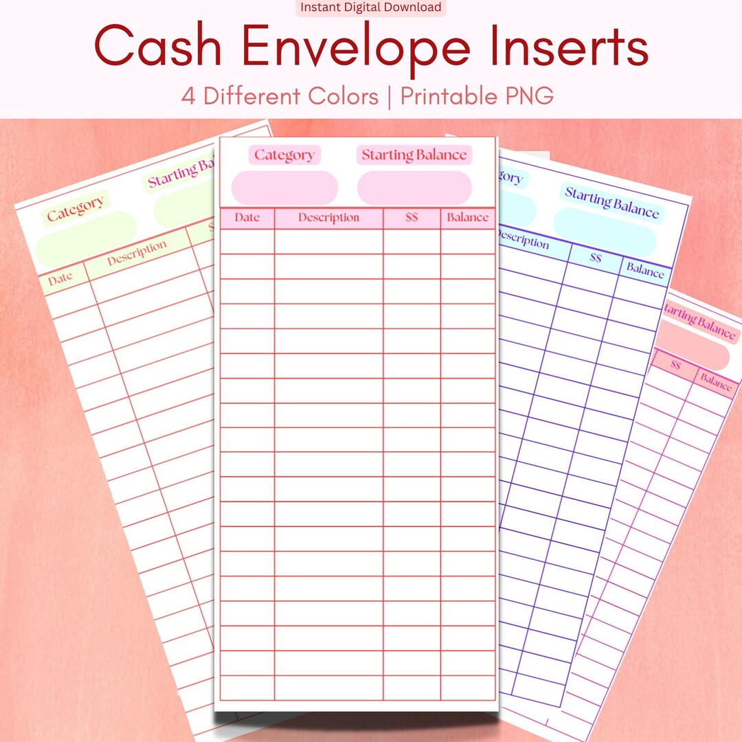 Cash Envelope Inserts Budgeting Inserts Cash Trackers Printable Insert ...