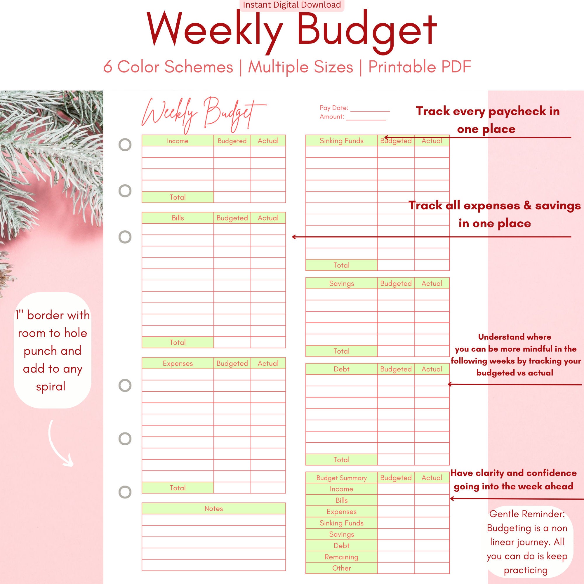 Weekly Budget Weekly Budget Template Weekly Budget Planner Digital ...