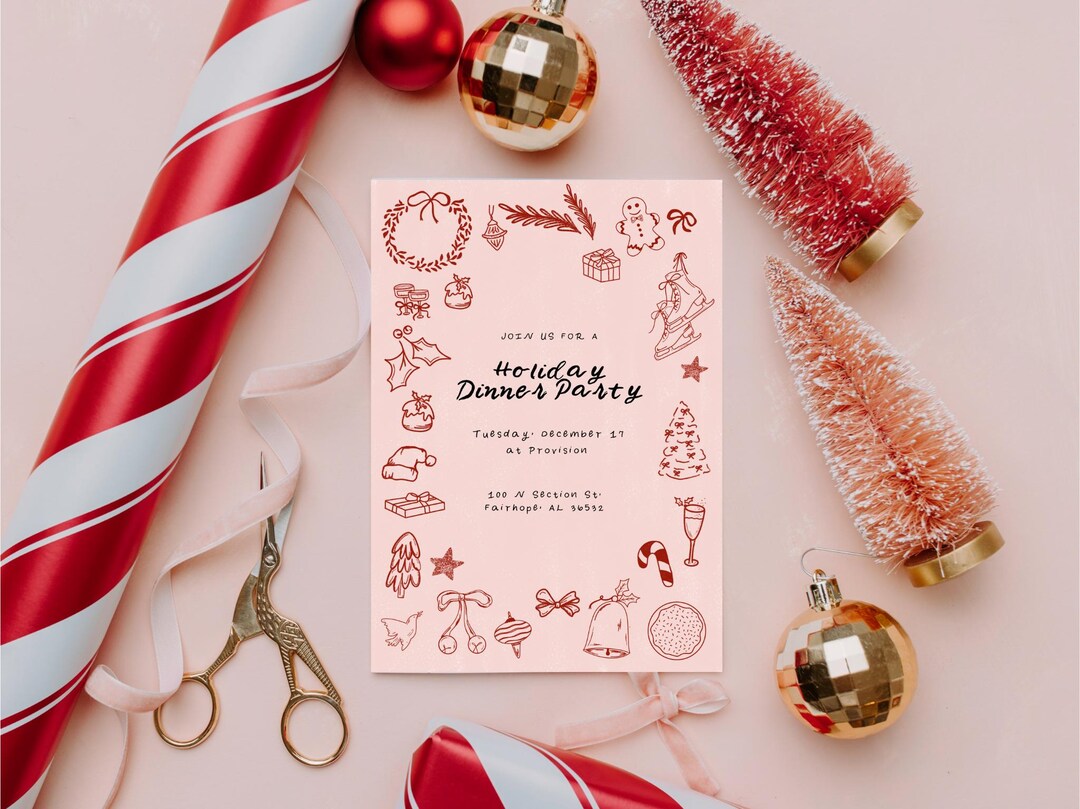 Holiday Doodles Party Invitation | Editable, Downloadable Christmas ...