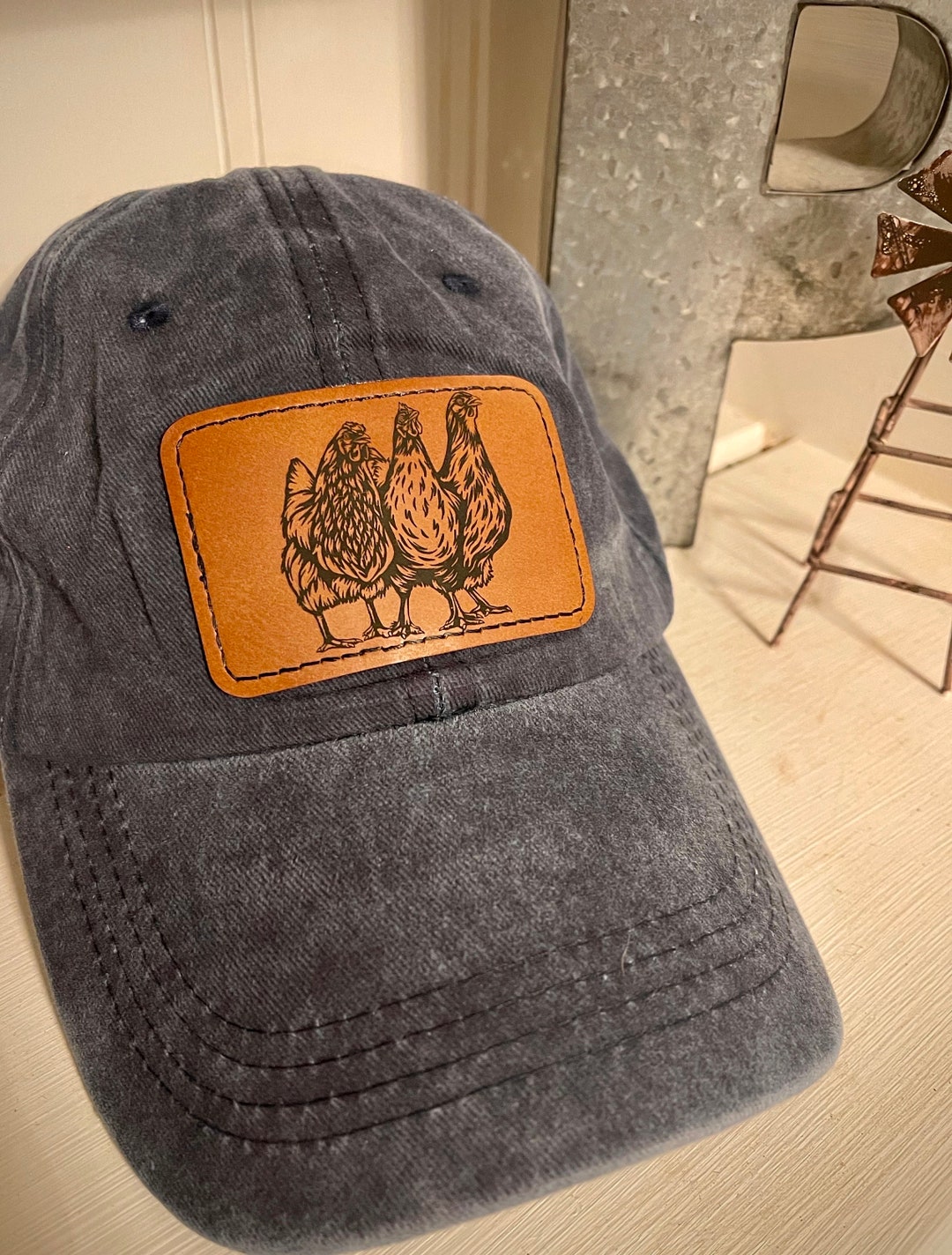 Three Hens Leather Patch Cap - Etsy