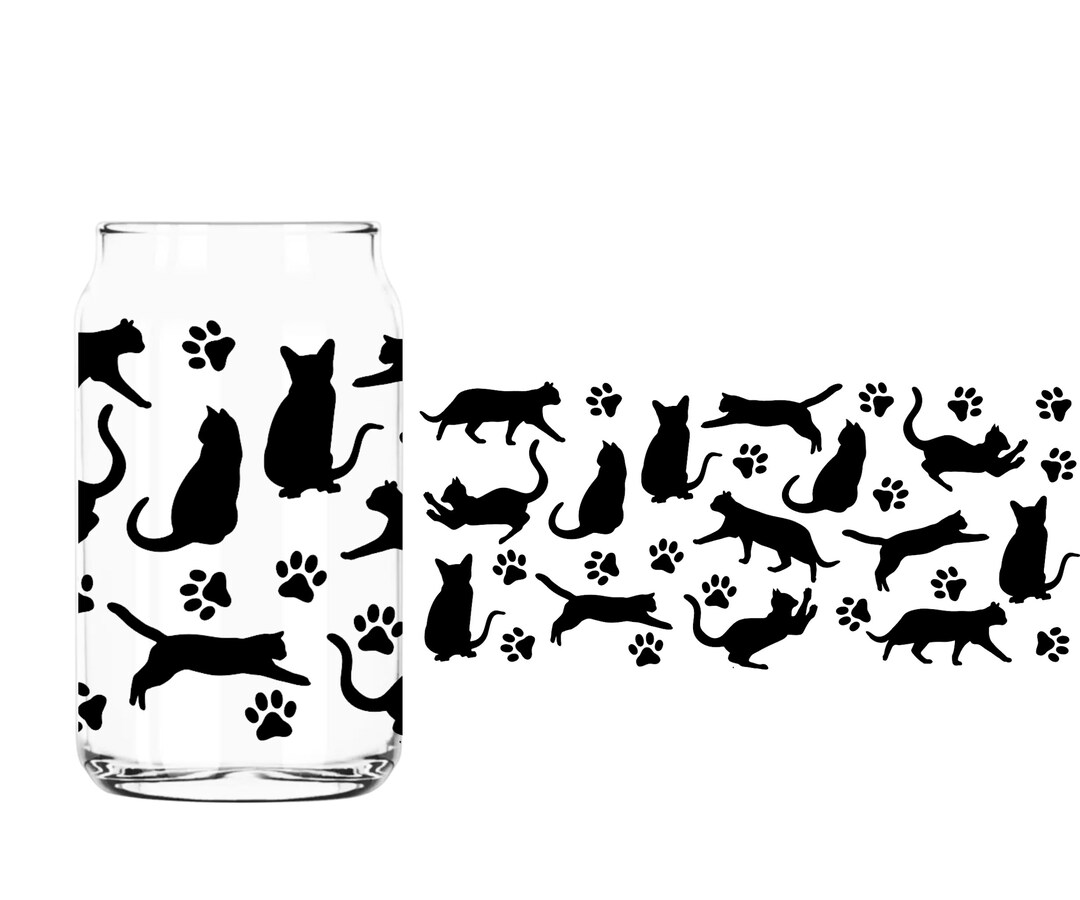 Cat Glass Can Wrap Vinyl Decal - 16oz - 20 Oz Libbey, Kitten Silhouette ...