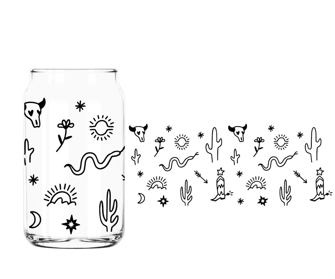Western Glass Can Decal - Beer Can Decal - Southwest- Cactus- Cowboy ...