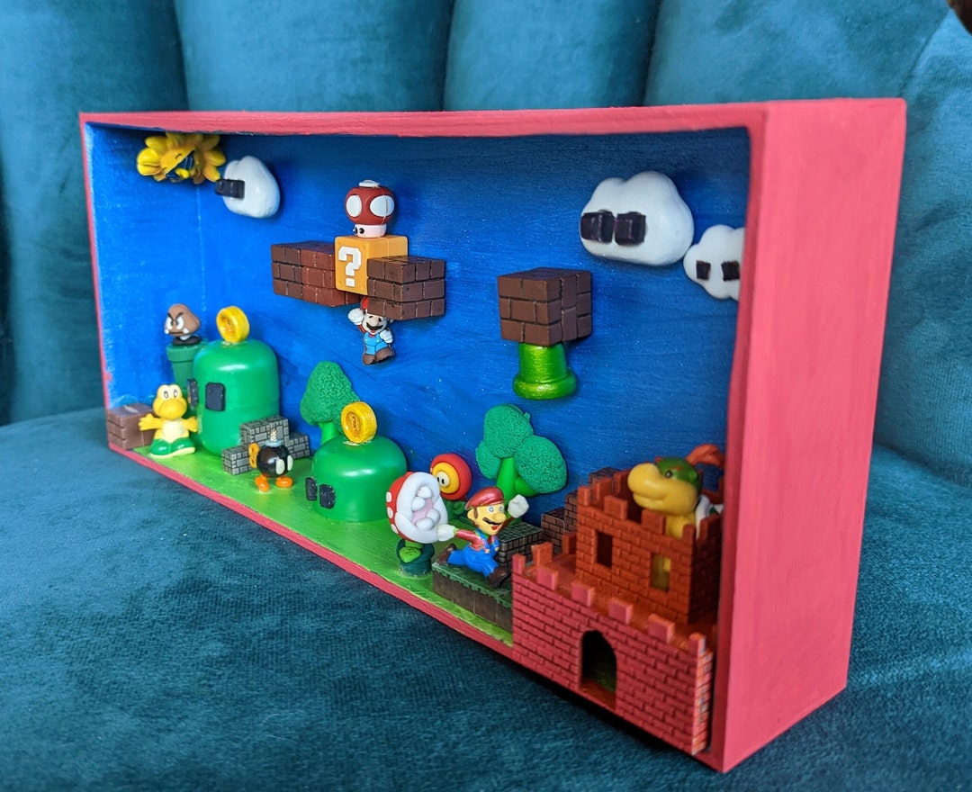 Mini Mario Shadow Box Diorama Retro Spiel Geschenk Figuren Modelle Box ...