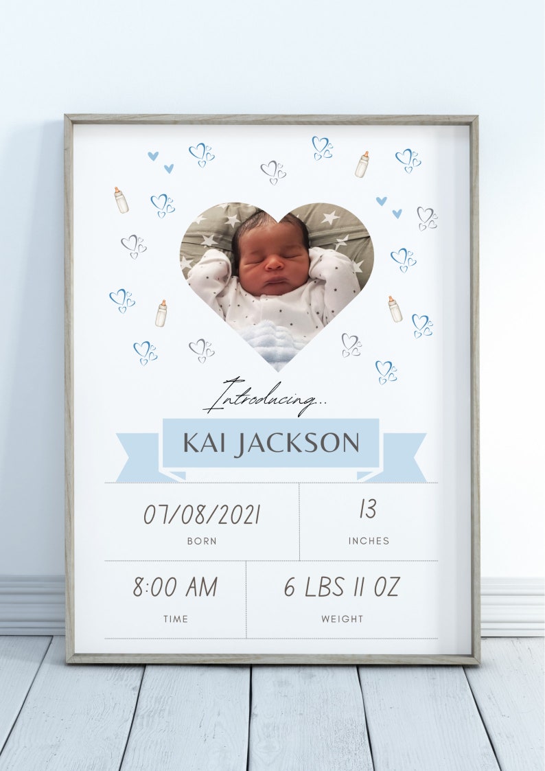 Newborn Baby Birth Stats, Baby Boy Birth Announcement, Baby Birth ...