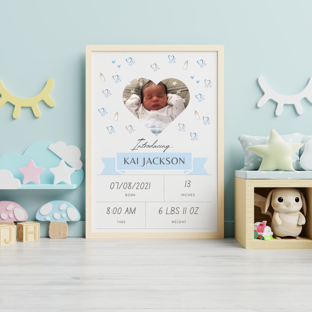 Newborn Baby Birth Stats, Baby Boy Birth Announcement, Baby Birth ...