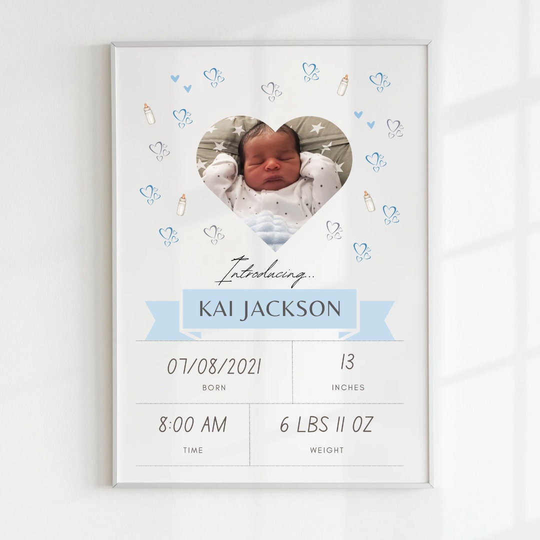 Newborn Baby Birth Stats, Baby Boy Birth Announcement, Baby Birth ...