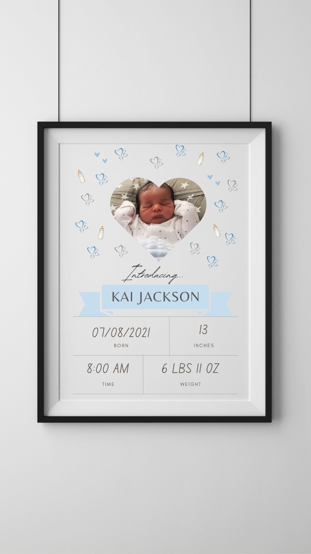 Newborn Baby Birth Stats, Baby Boy Birth Announcement, Baby Birth ...
