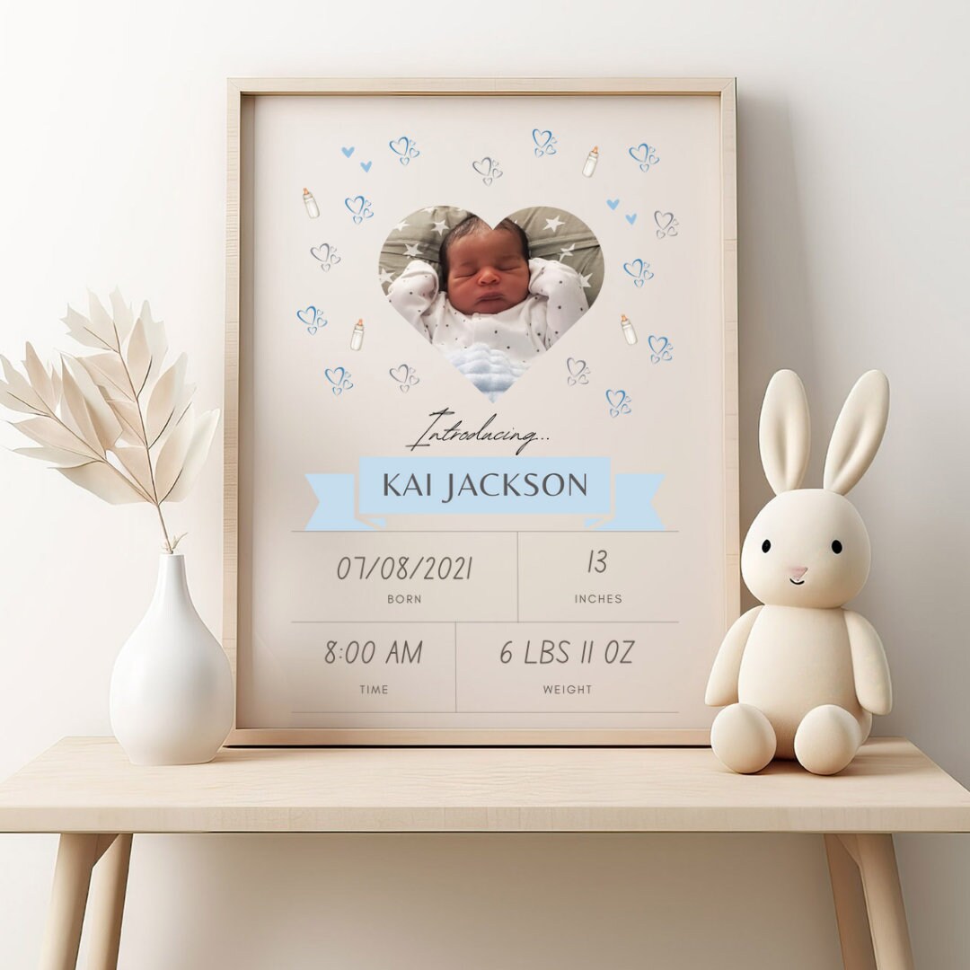 Newborn Baby Birth Stats, Baby Boy Birth Announcement, Baby Birth ...
