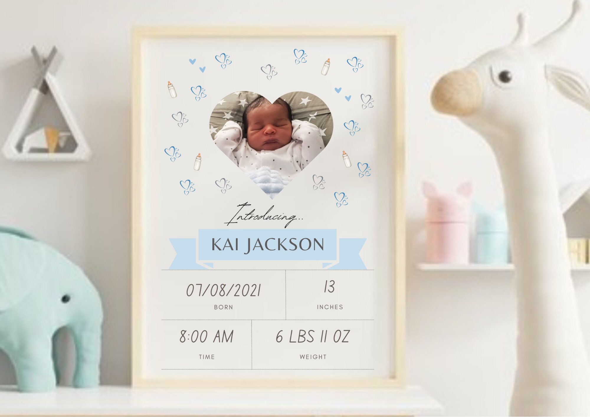Newborn Baby Birth Stats, Baby Boy Birth Announcement, Baby Birth ...