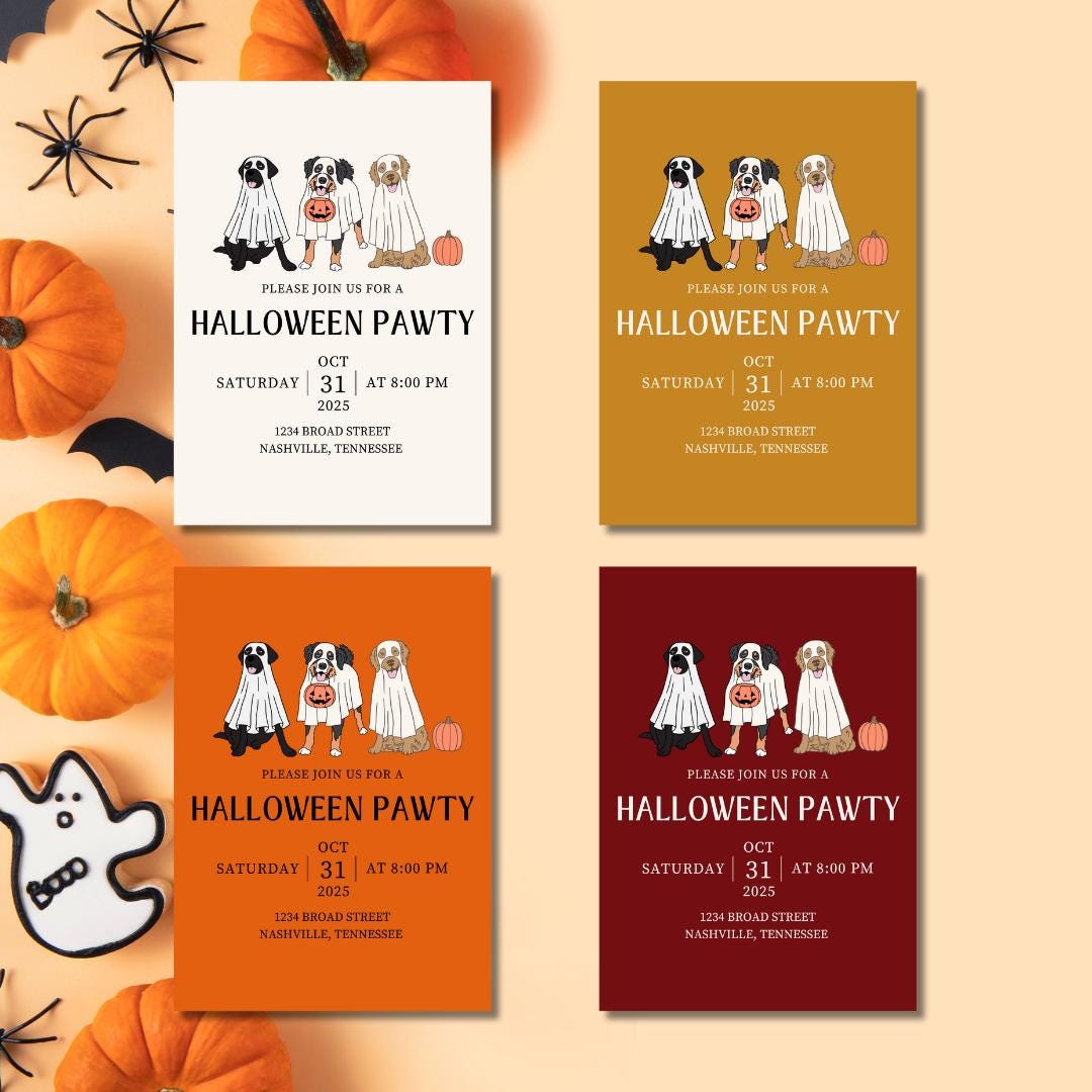 Halloween Dog Pawty Invitation Template: Editable Pet Party Design ...