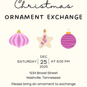 Pink Christmas Ornament Exchange Invitation: Editable Canva Template ...