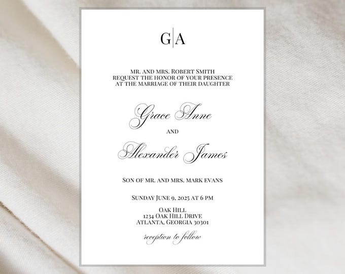 Elegant Initial Wedding Invitation Template: Customizable Canva Design ...