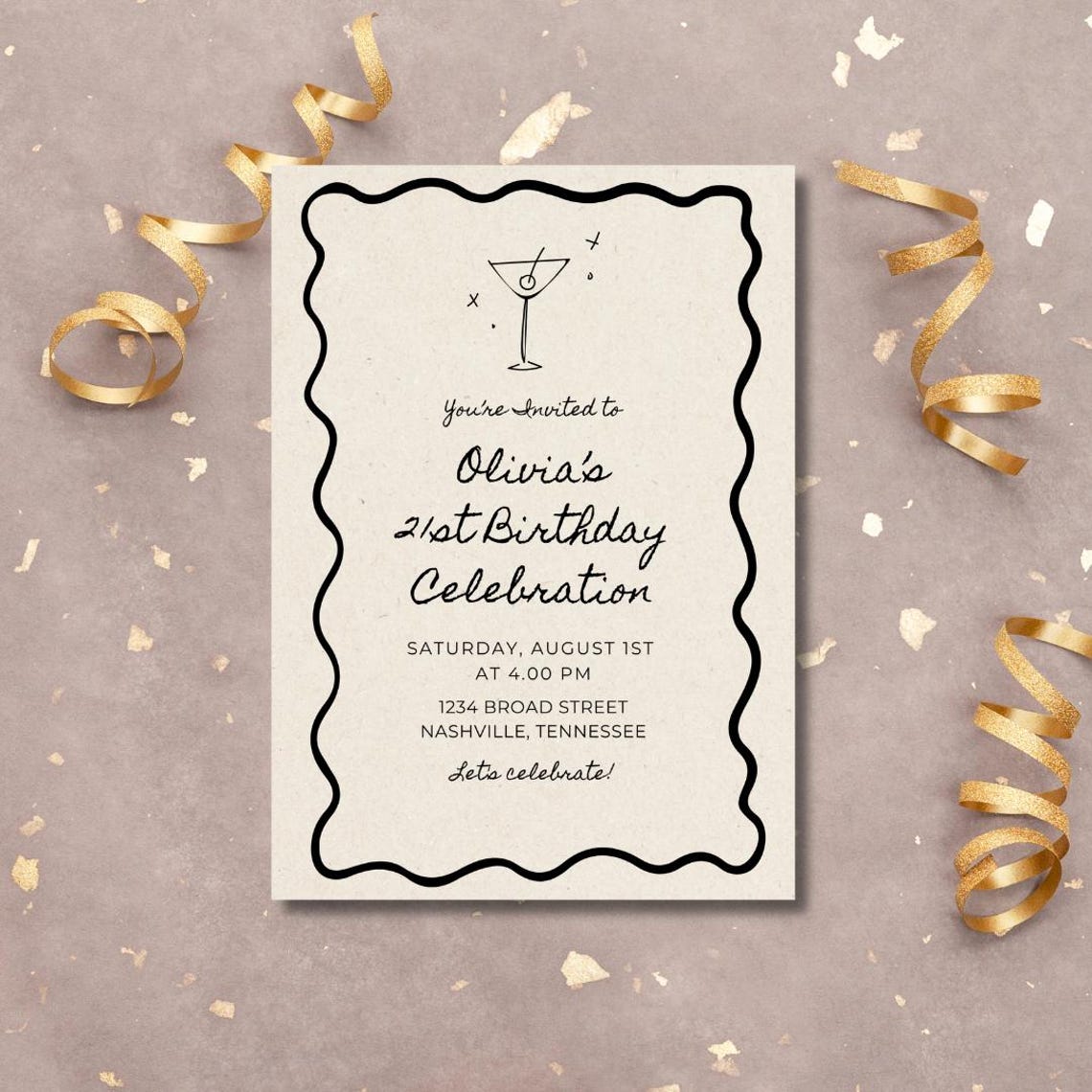 Simple Vintage 21st Birthday Invitation Template – Editable Canva ...