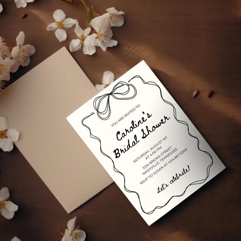 Bow Bridal Shower Invitation Template: Elegant Design (canva Editable ...