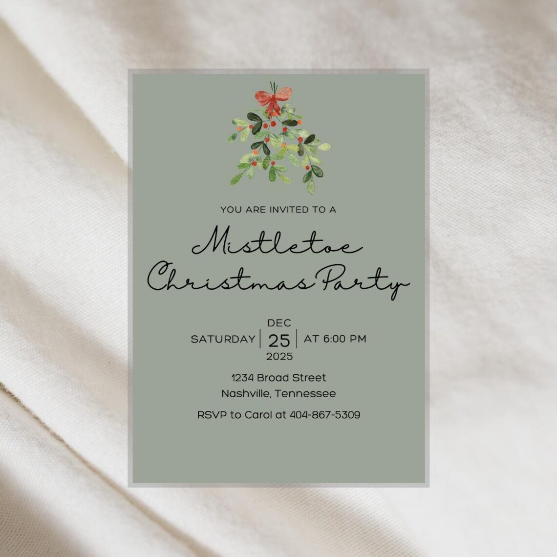 Mistletoe Christmas Party Invitation Template: Festive Holiday Design ...