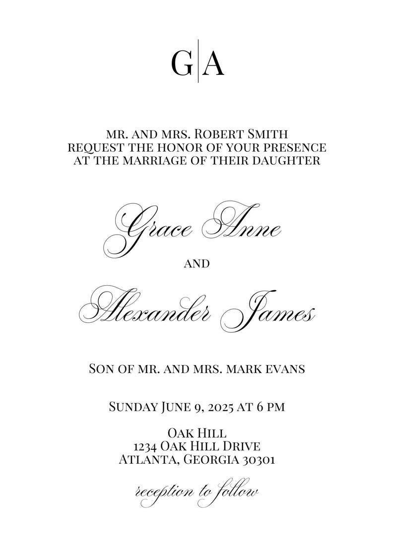 Elegant Initial Wedding Invitation Template: Customizable Canva Design ...