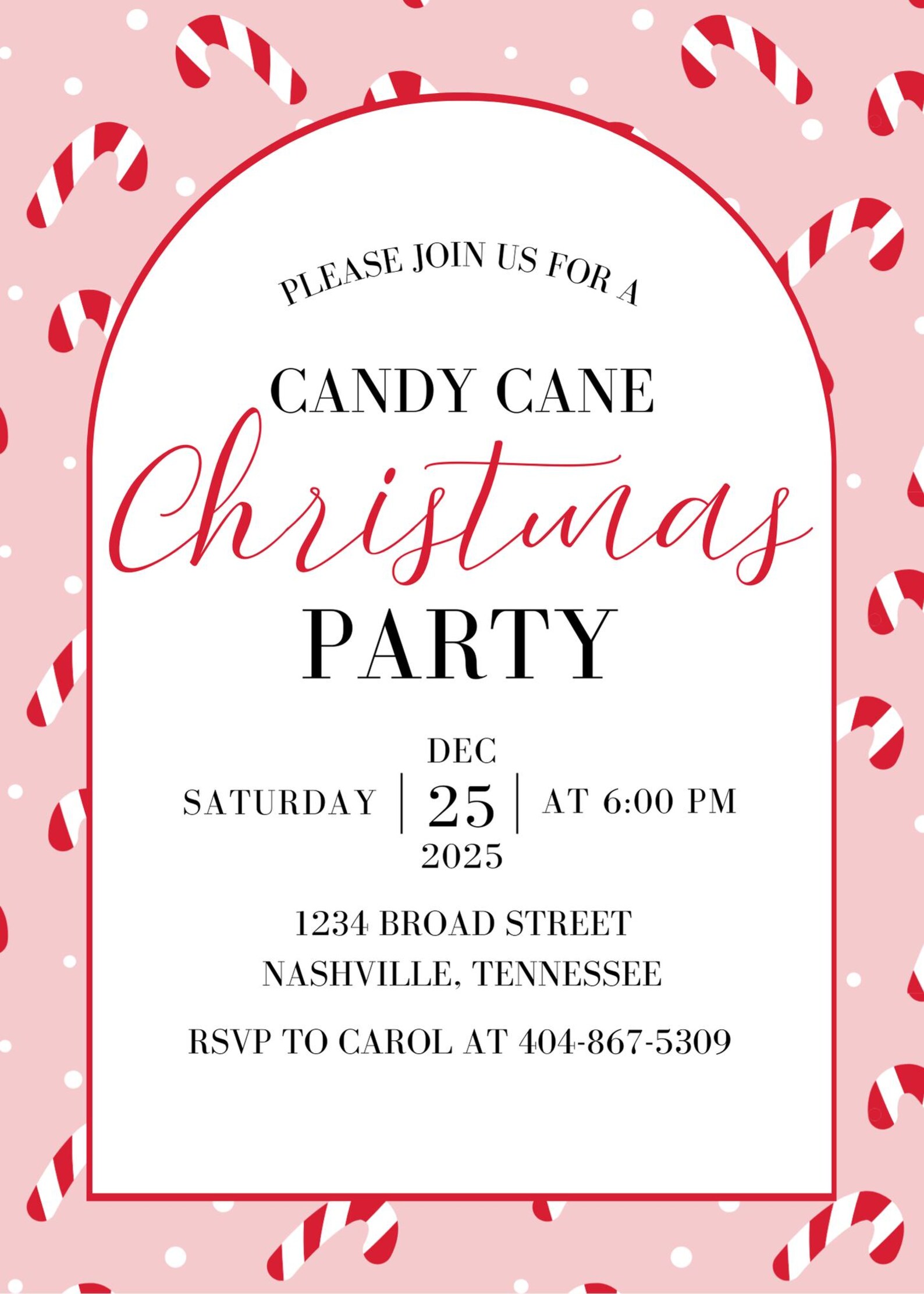 Candy Cane Christmas Party Invitation Template: Editable Canva Design ...