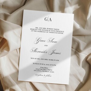 Elegant Initial Wedding Invitation Template: Customizable Canva Design ...