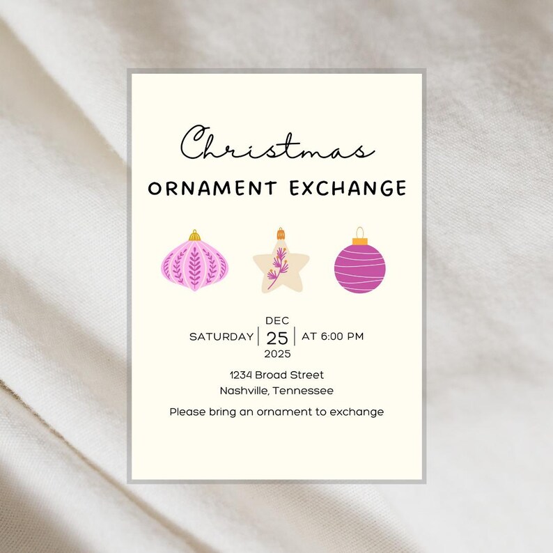 Pink Christmas Ornament Exchange Invitation: Editable Canva Template ...