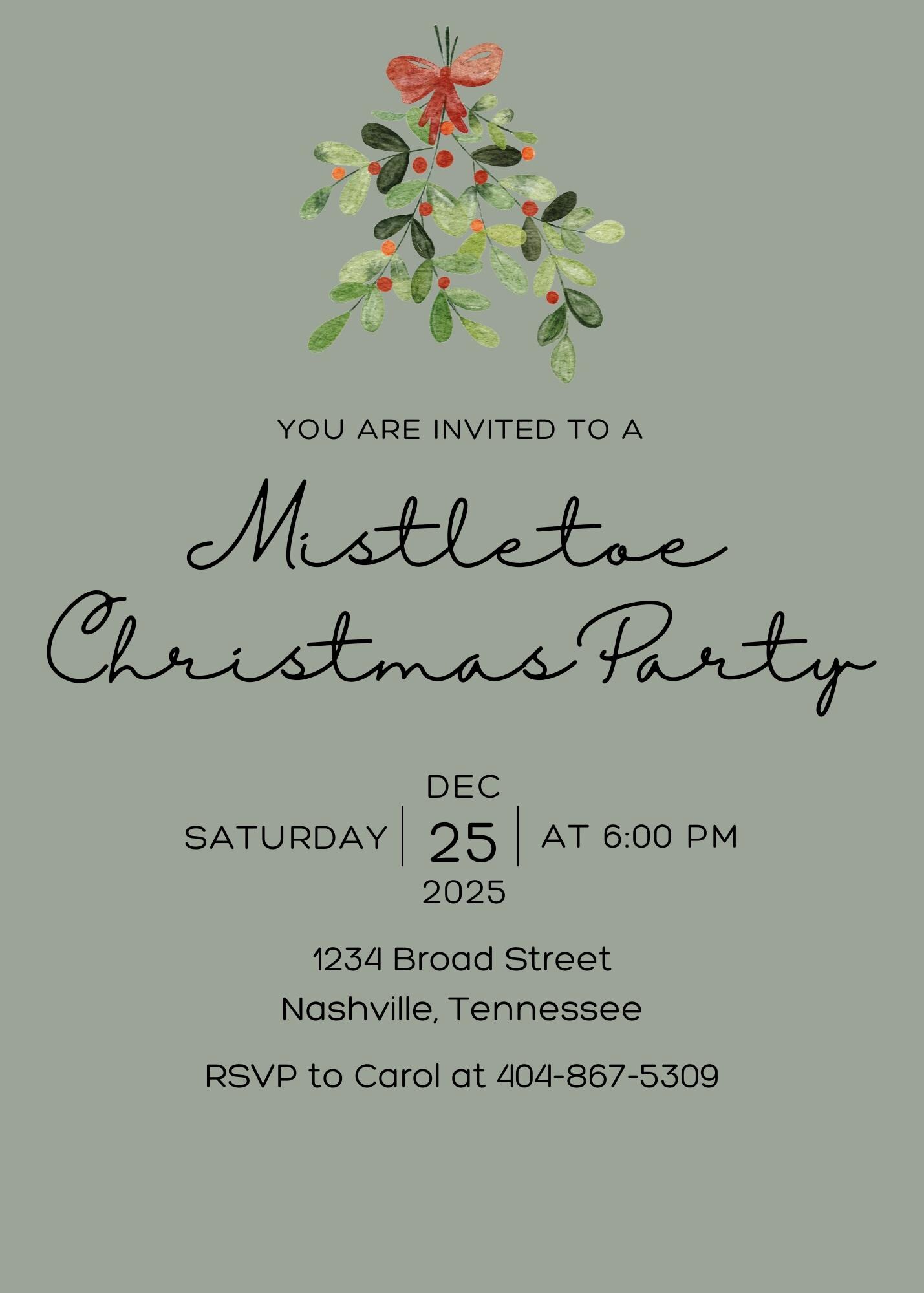 Mistletoe Christmas Party Invitation Template: Festive Holiday Design ...
