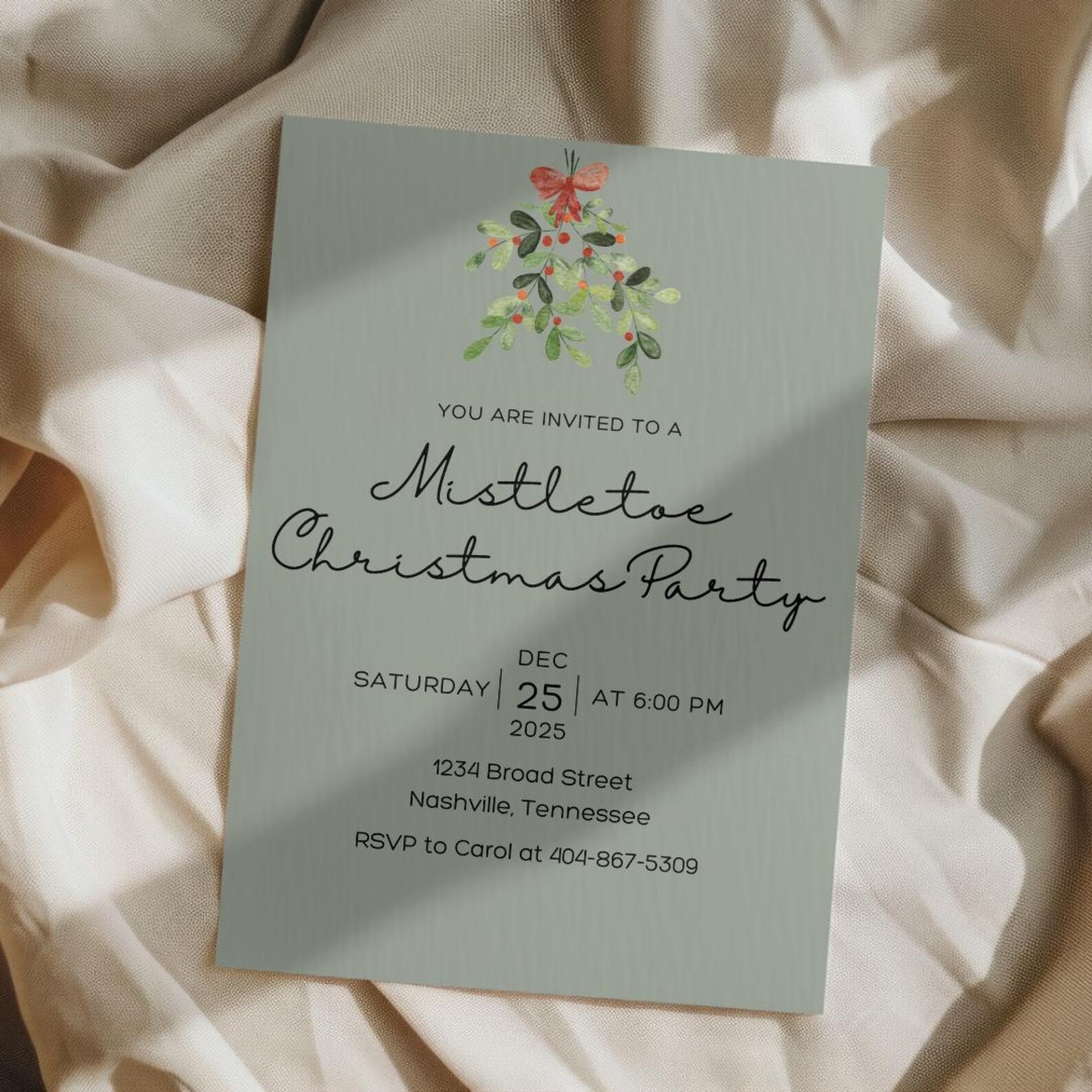Mistletoe Christmas Party Invitation Template: Festive Holiday Design ...