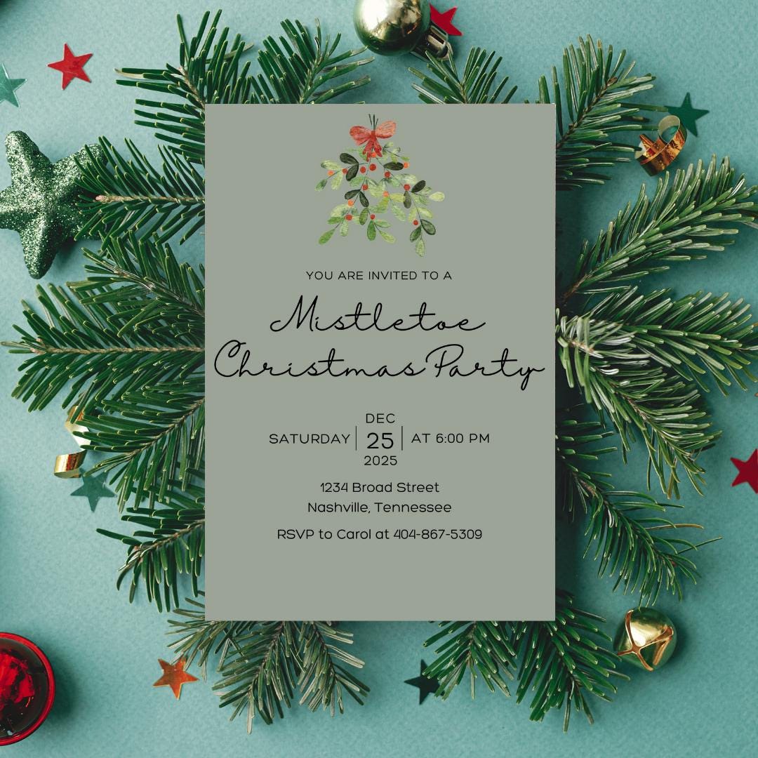 Mistletoe Christmas Party Invitation Template: Festive Holiday Design ...