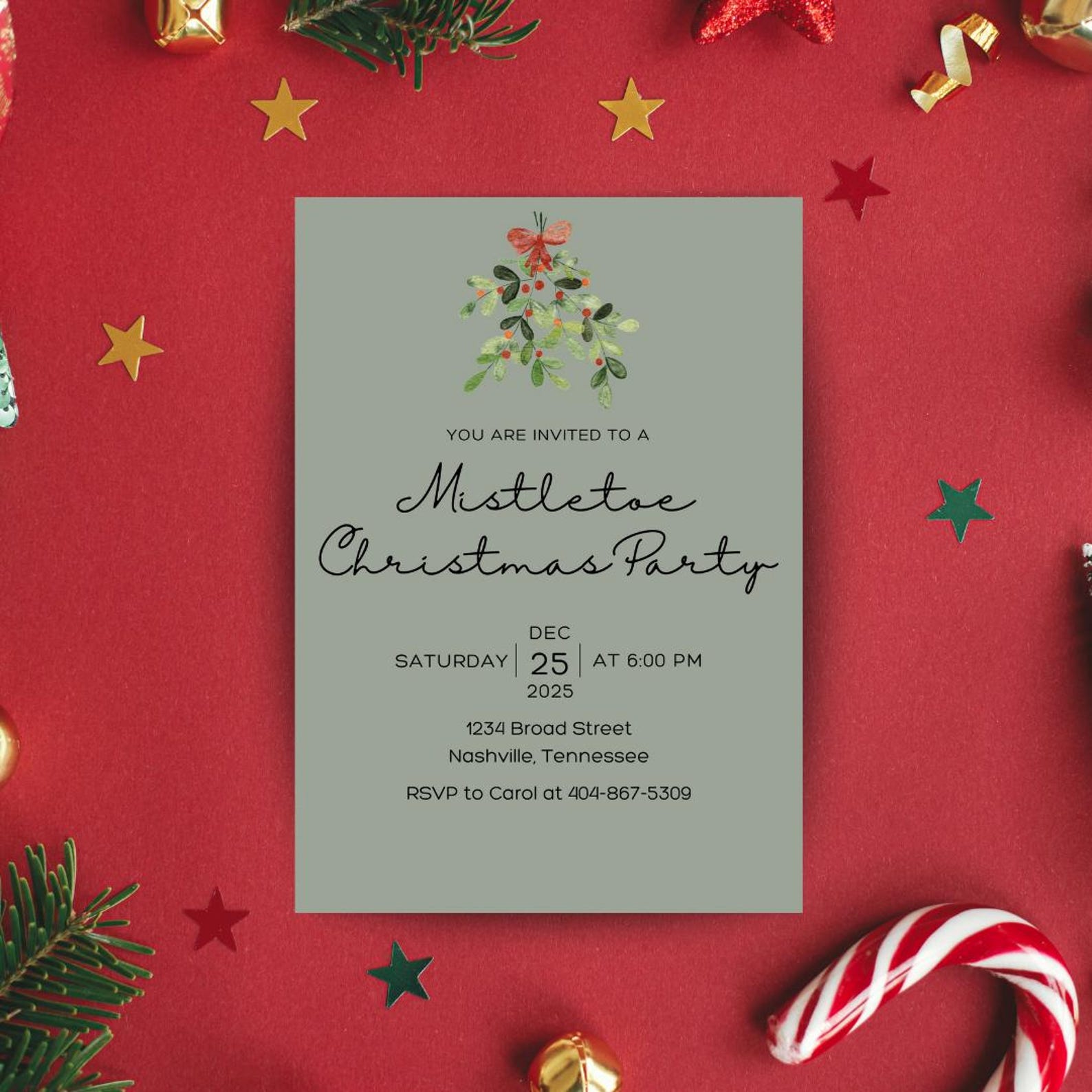 Mistletoe Christmas Party Invitation Template: Festive Holiday Design ...