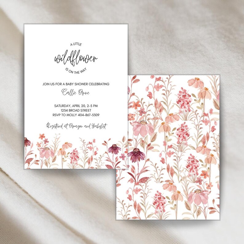 Wildflower Baby Shower Invitation Template: Editable Canva Design ...