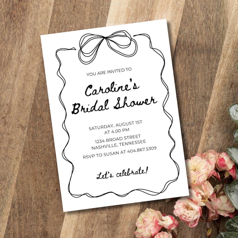 Bow Bridal Shower Invitation Template: Elegant Design (canva Editable ...