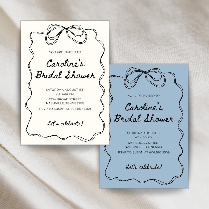 Bow Bridal Shower Invitation Template: Elegant Design (canva Editable ...