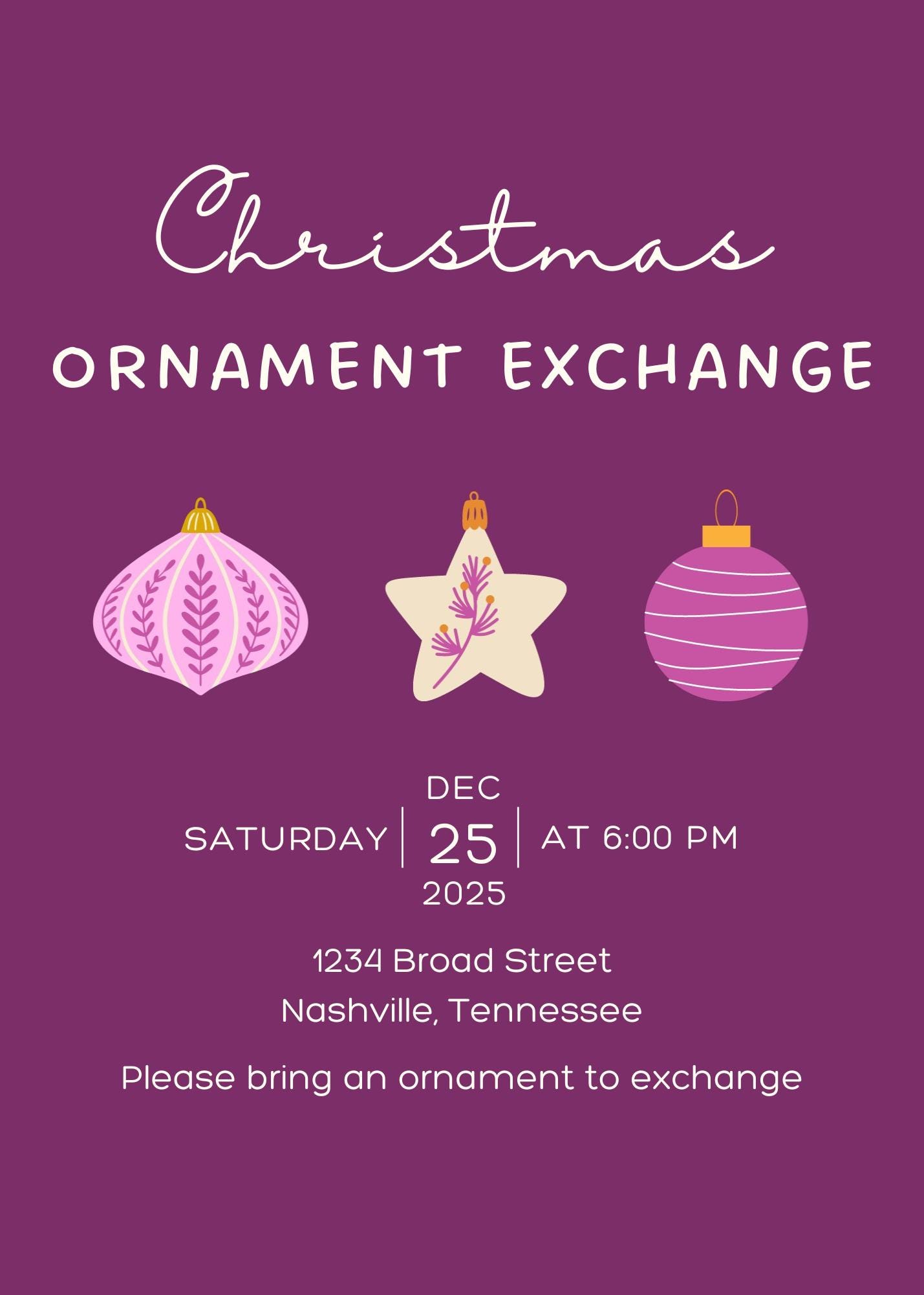 Pink Christmas Ornament Exchange Invitation: Editable Canva Template ...