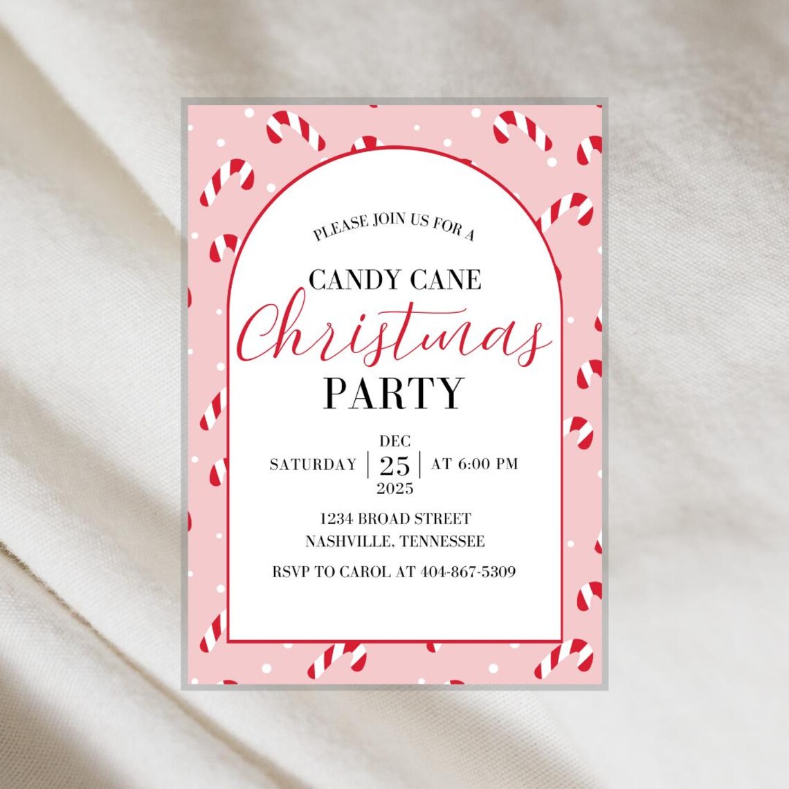 Candy Cane Christmas Party Invitation Template: Editable Canva Design ...