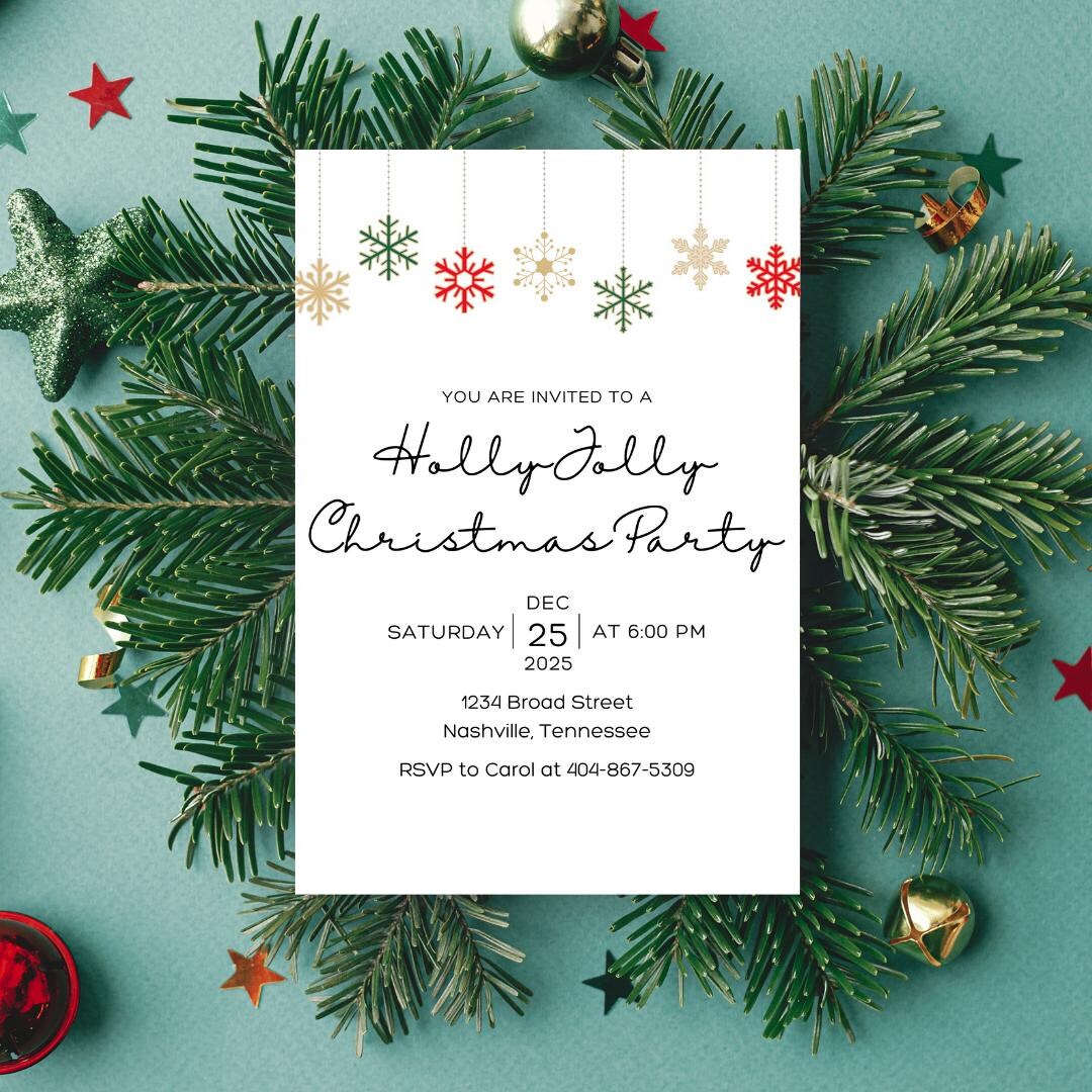 Holly Jolly Christmas Party Invitation Template: Editable Festive ...