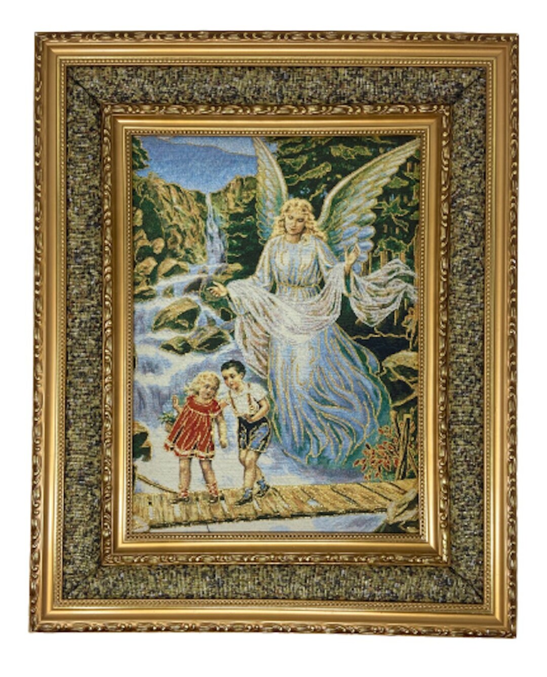 Angel De La Guarda / Guardian Angel Cuadro Dorado Tela - Etsy