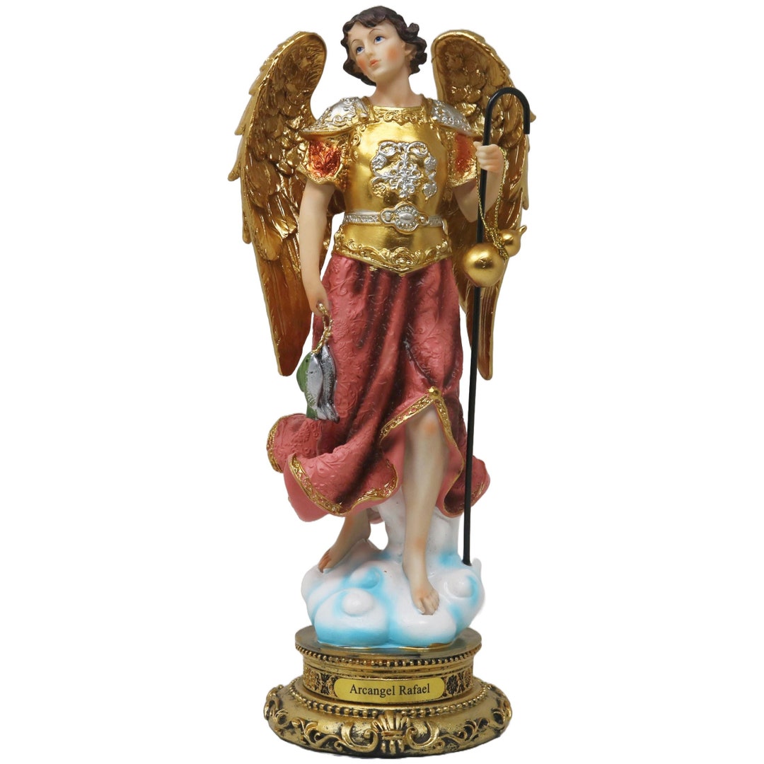 Archangel Raphael Guardian Statue Resin Golden Wings 13 Inches Heaven's ...