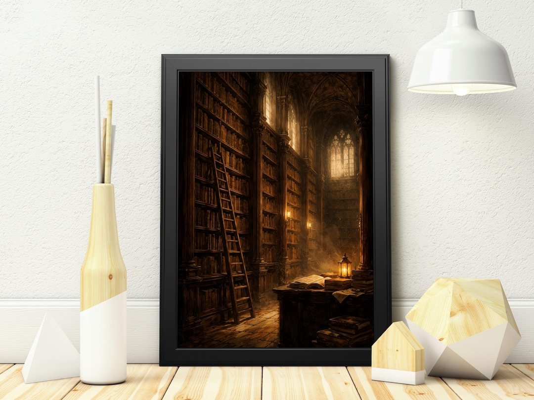 Dark Academia Library Poster, Gothic Bookcase Print, Moody Study Wall ...