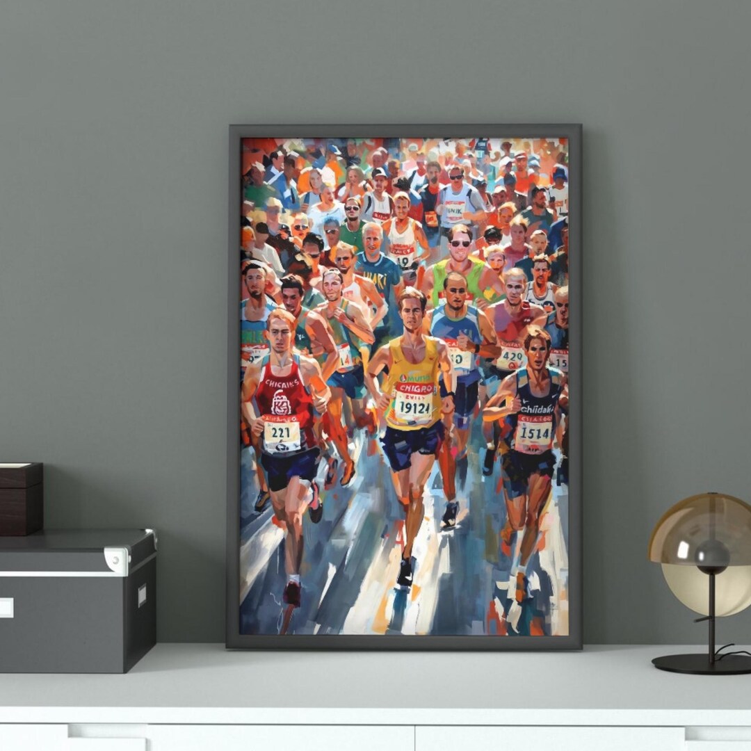 Chicago Marathon Impressionist Art Print, Colorful Runners Finish Line ...