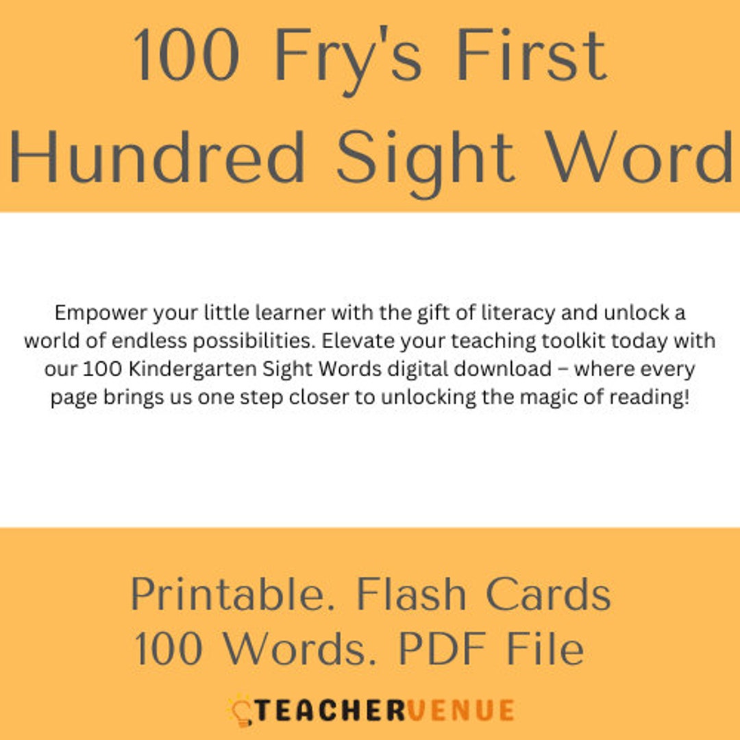 100 Sight Words for Kindergarten | Printable Fry's First 100 Sight ...