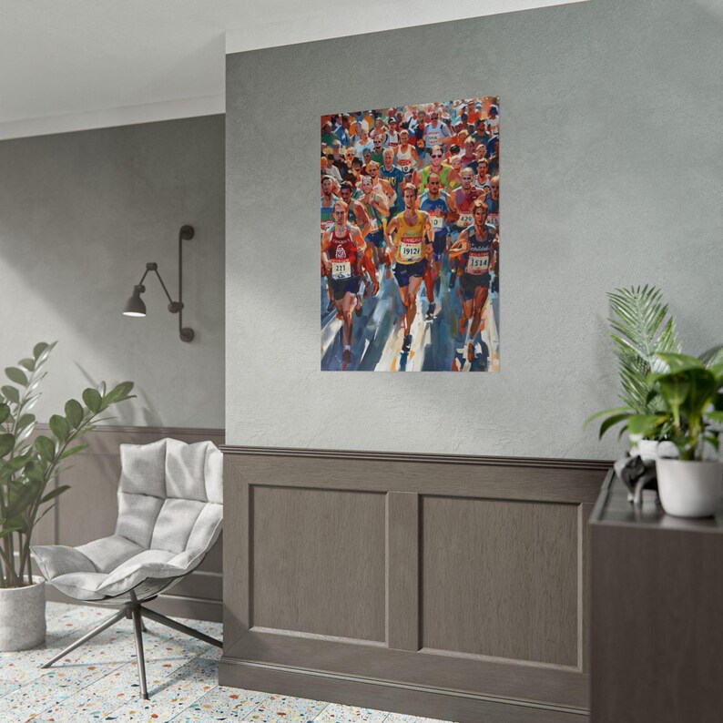 Chicago Marathon Impressionist Art Print, Colorful Runners Finish Line ...