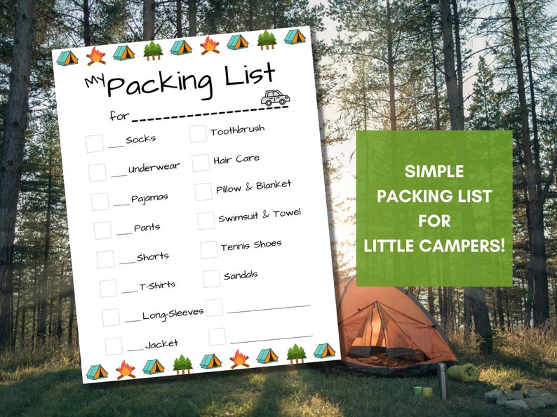 Kid's Packing List, Camping Checklist, Travel, Road Trip, Digital File ...