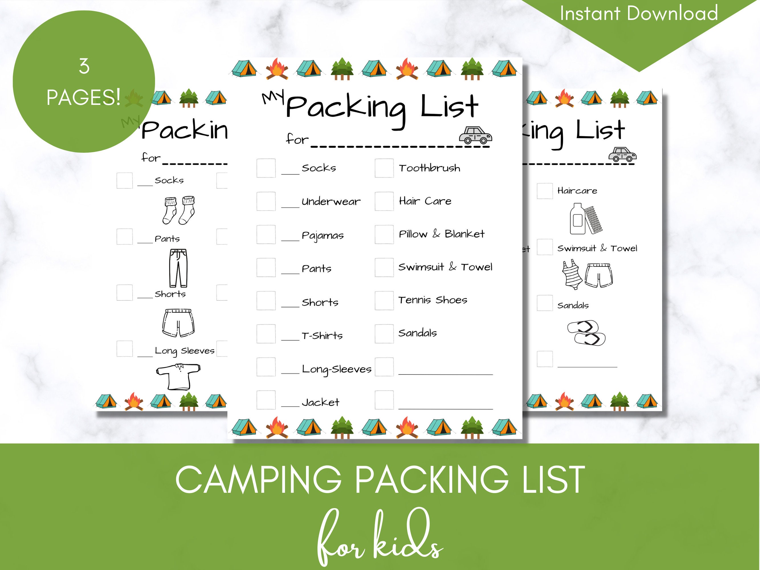 Kid's Packing List, Camping Checklist, Travel, Road Trip, Digital File ...