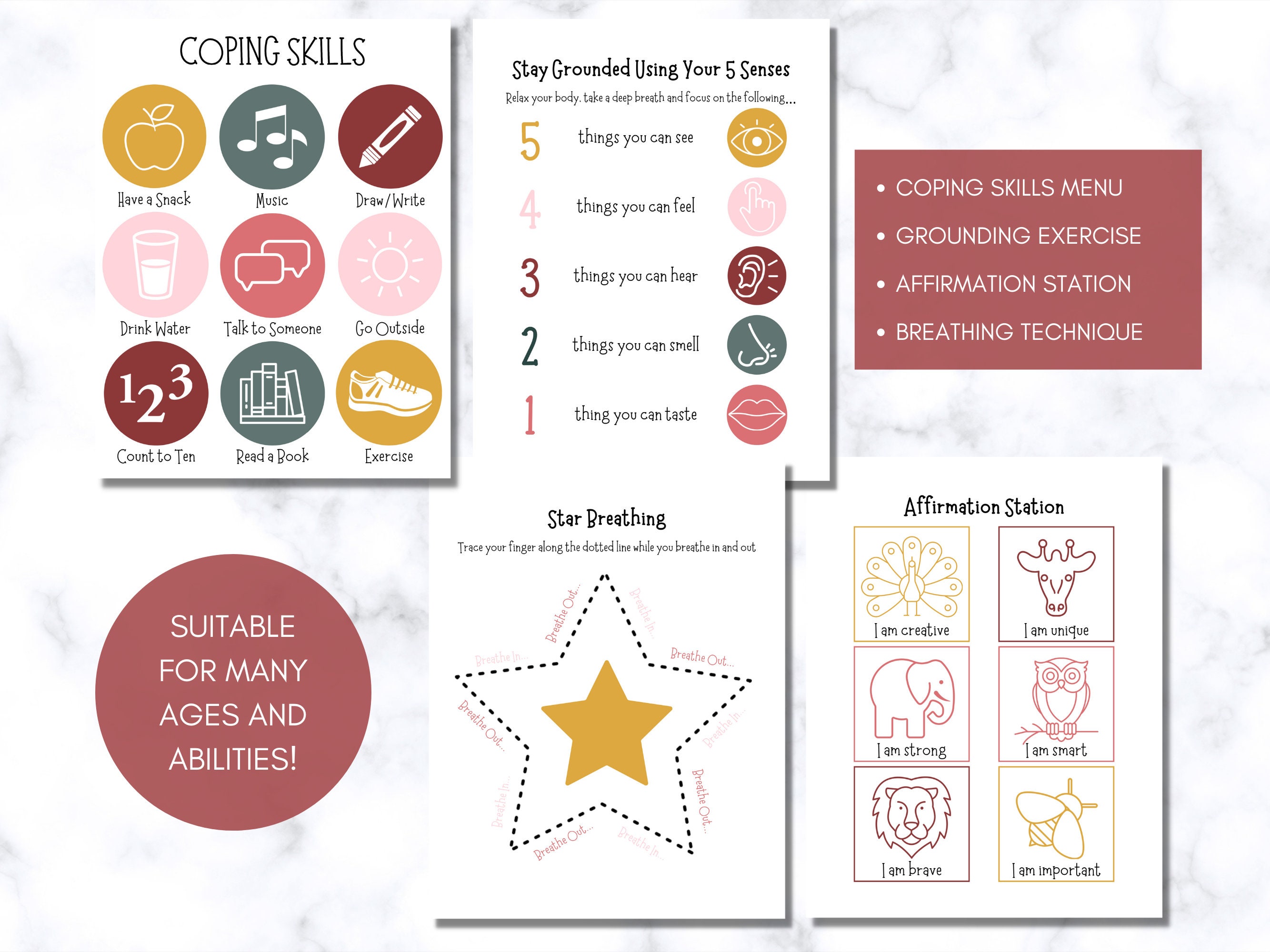 Coping Skills Packet, Mental Health, Breathing & Grounding Techniques ...