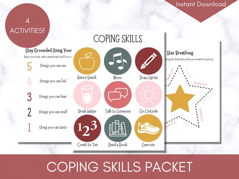 Coping Skills Packet, Mental Health, Breathing & Grounding Techniques ...