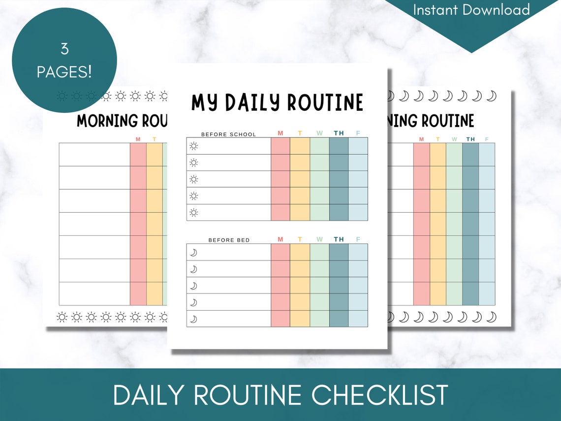 Daily Routine Checklist Morning Routine Evening Routine - Etsy Canada